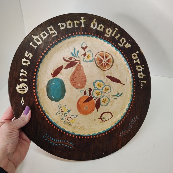 Accents | Vintage Wooden Decorative Plate Hand Painted Rustic Fruits 14 ...